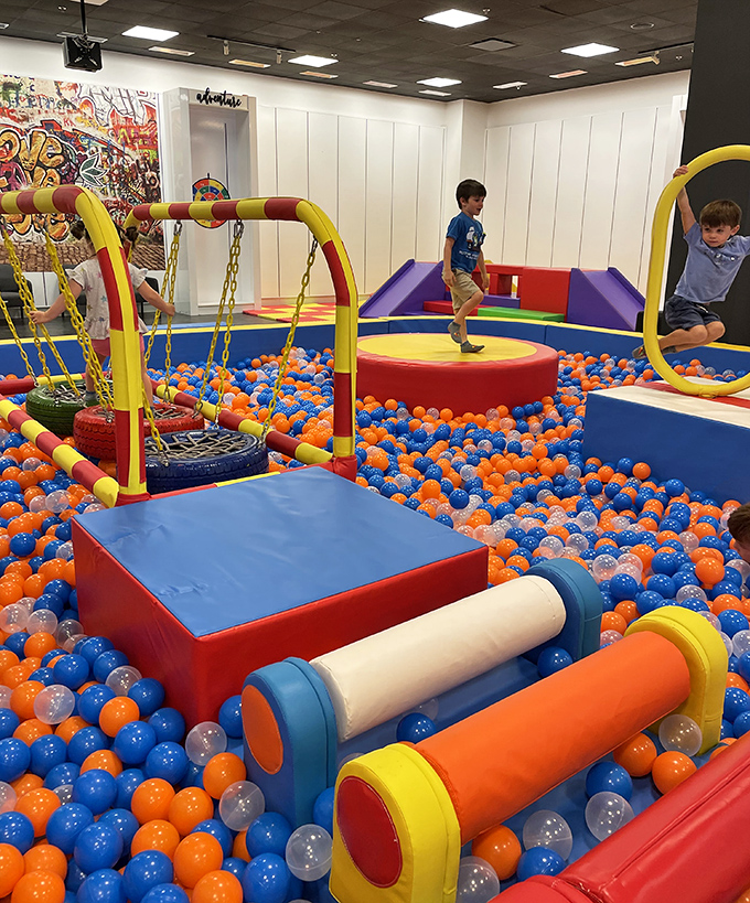 The children's play area: where kids burn energy while parents' credit cards cool down. Those colorful ball pits have witnessed more joy—and probably more germs—than a birthday party at Chuck E. Cheese.