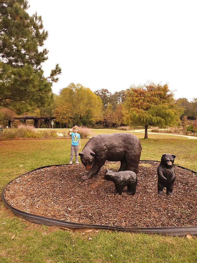 Nature and history collide at Jefferson's parks, where bronze bears stand guard and children measure themselves against wildlife that once roamed these parts.