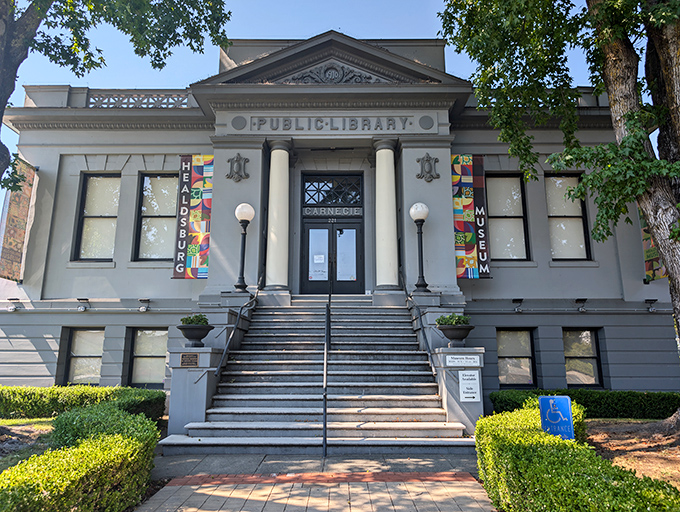 This isn't just any library; it's a Carnegie classic where literature and history share shelf space with wine country tales. 