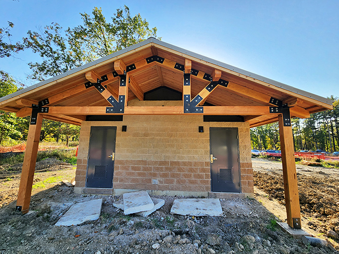 Even wilderness comfort stations get architectural love here. Like finding a boutique hotel bathroom when you were expecting a port-a-potty situation.