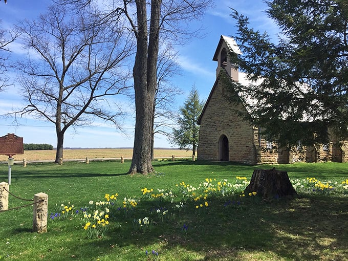 Quarry Chapel stands as a stone sentinel amid daffodils and open fields. This little church doesn't need a steeple to reach heaven&mdash;it's already halfway there.