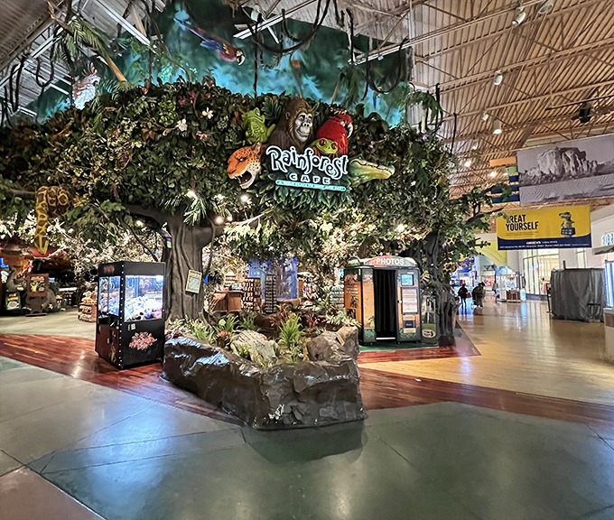 Step into Rainforest Cafe where dining meets theater, complete with animatronic wildlife that somehow makes eating a burger feel like an expedition worthy of National Geographic.