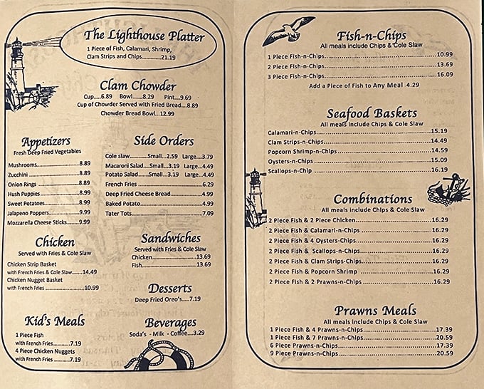 The menu reads like a love letter to seafood classics. No molecular gastronomy here, just the timeless hits that keep locals coming back.