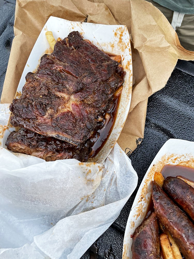 These ribs aren't just smoked, they're transformed. The bark alone could make a vegetarian question their life choices.