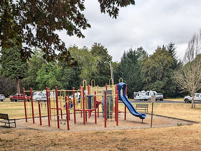 Ralston Park's playground equipment welcomes multiple generations &ndash; because grandparents deserve to have fun too.