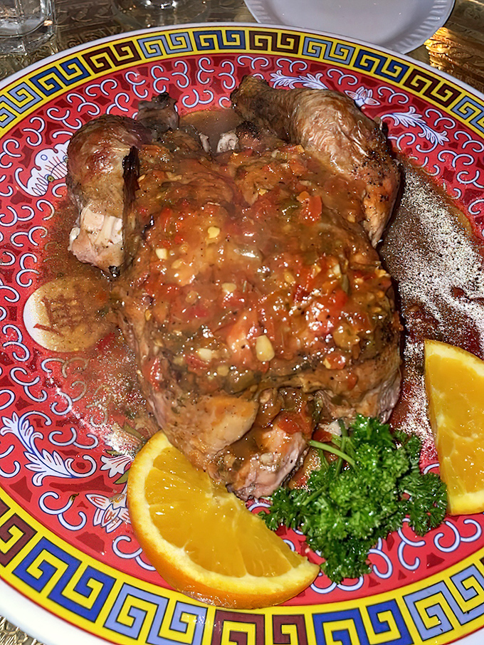 This isn't just chicken&mdash;it's a masterclass in Moroccan spices, with tender meat bathed in a sauce that balances savory and sweet notes, garnished with bright citrus.