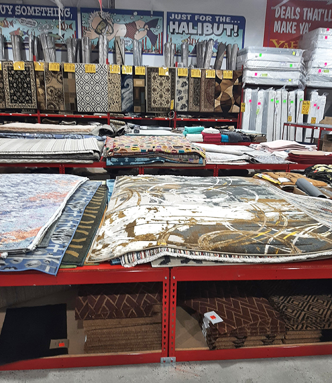 The rug section: where interior designers on a budget have their "eureka" moments. That geometric pattern could tie your whole living room together!