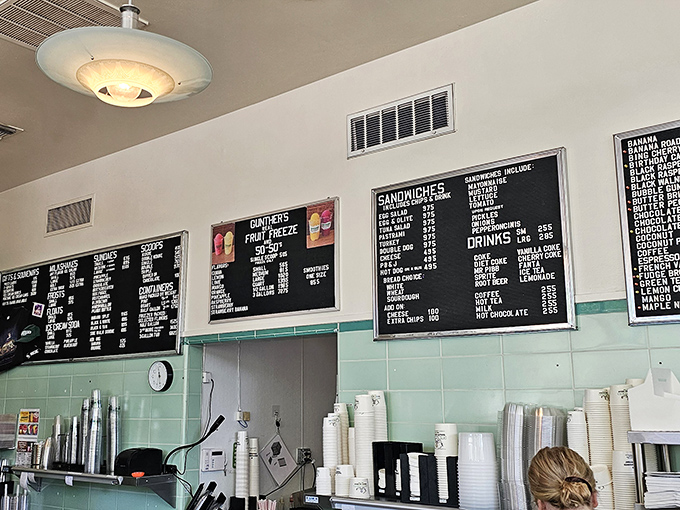 Decisions, decisions! The menu board at Gunther's is like a treasure map where X marks the spot for your next favorite flavor.