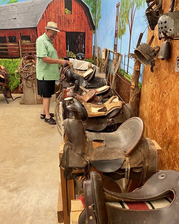Each weathered saddle tells a story of dusty trails and long journeys. The West wasn't won in a minivan, folks.