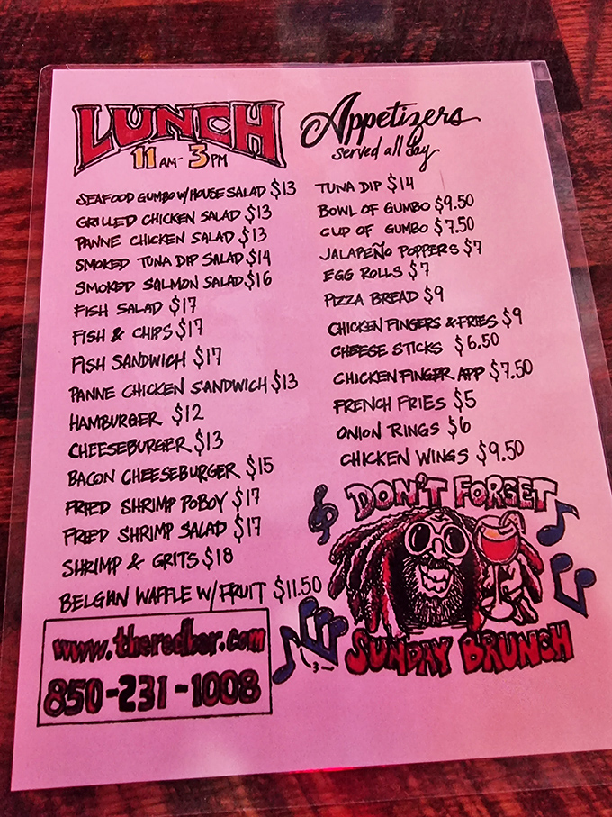 The handwritten menu—pink as a Florida sunset—offers a refreshingly concise selection that says, "We do fewer things, but we do them spectacularly well."