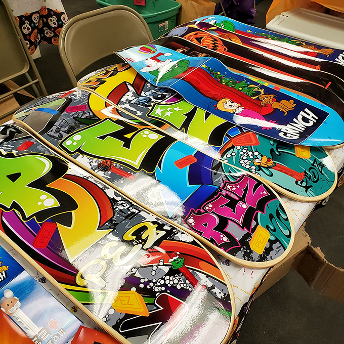 From street art to wall art! These vibrant skateboard decks prove that yesterday's transportation becomes today's conversation piece.
