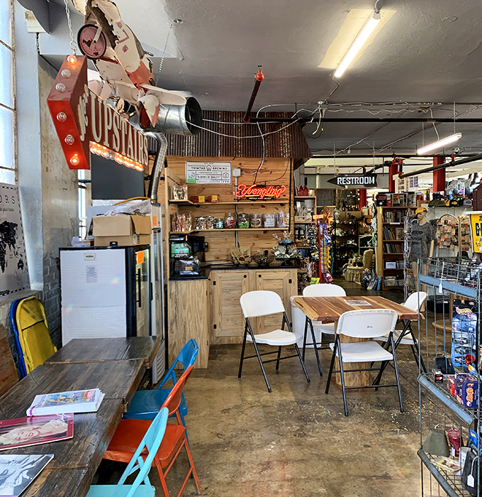 Even treasure hunters need a break. This charming caf&eacute; corner offers weary antiquers a spot to rest and strategize their next discovery.