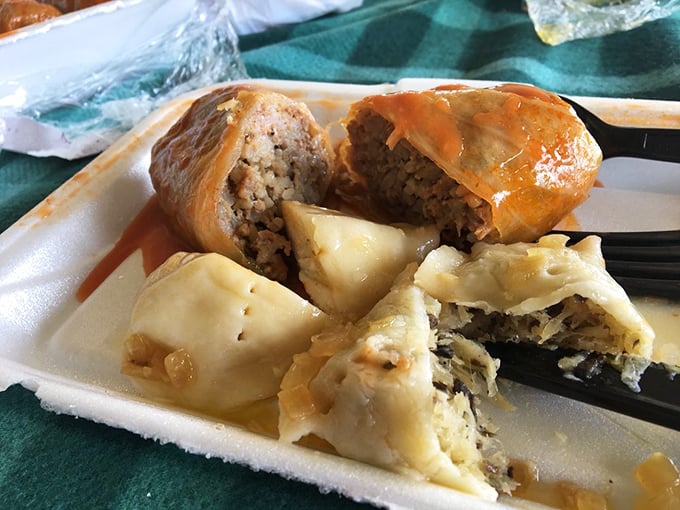 The star of the show: stuffed cabbage and pierogi sharing a plate in perfect harmony. This isn't just food &ndash; it's edible poetry.