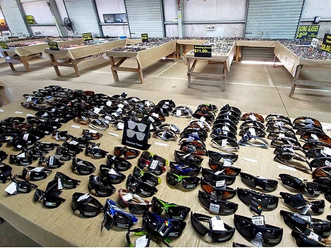 A sea of sunglasses awaits new faces—because in Florida, eye protection isn't just fashion, it's practically a constitutional right.