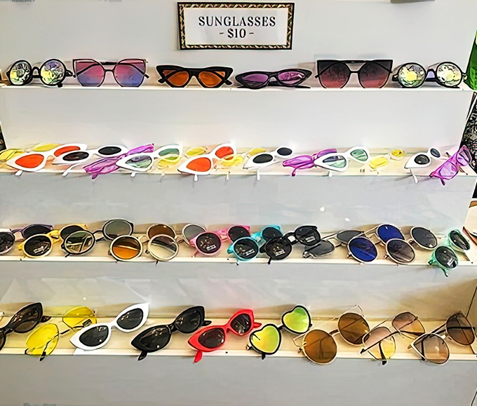 Not your average gas station sunglasses! This rainbow array of vintage eyewear would make Elton John weep with joy.