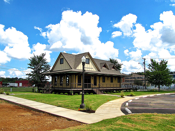 The yellow Sweetwater Depot looks like it's waiting for Wes Anderson to direct a quirky film about small-town Tennessee life.