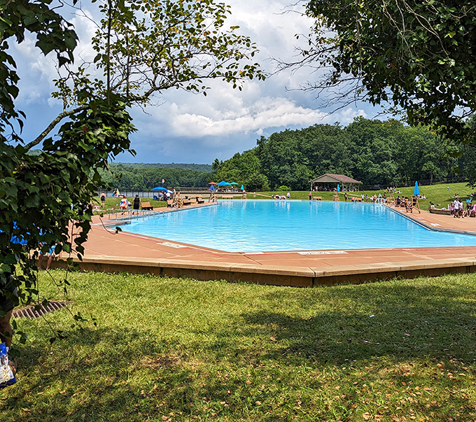 The Olympic-sized swimming pool offers a refreshing alternative to lake swimming. No mysterious toe-touching underwater encounters here!