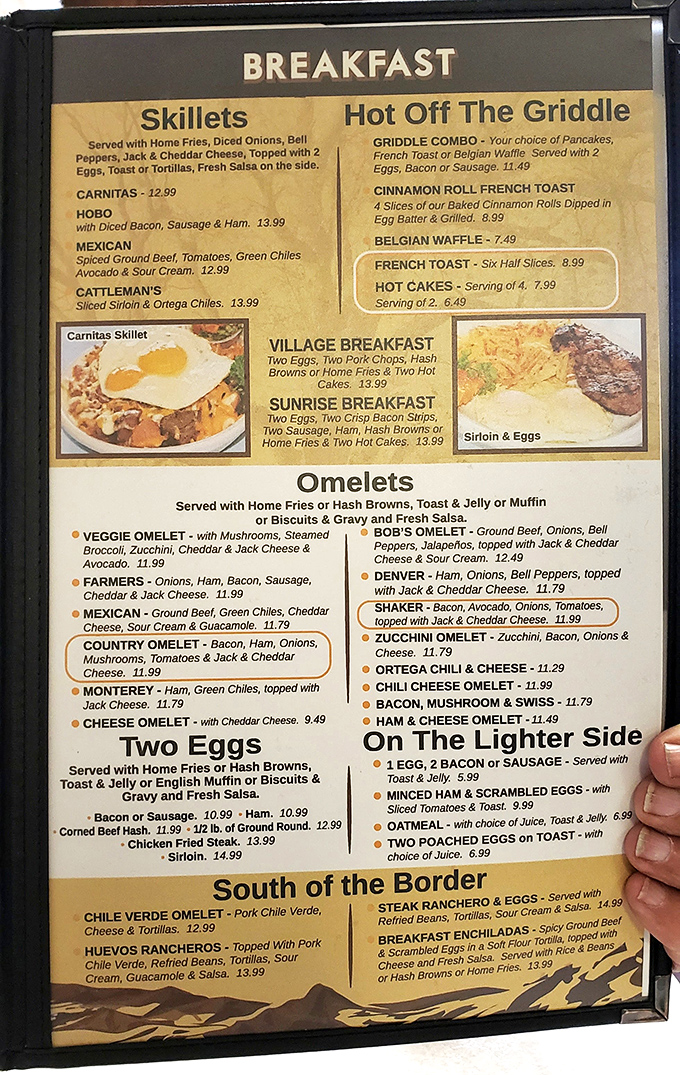 The breakfast menu reads like a love letter to morning hunger, with skillets and omelets that could fuel a mountain climber or satisfy a picky eater.