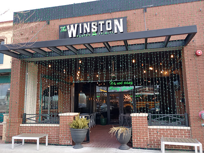 The Winston's curtain of lights creates an entrance that whispers "sophisticated evening" while still welcoming folks in comfortable shoes.