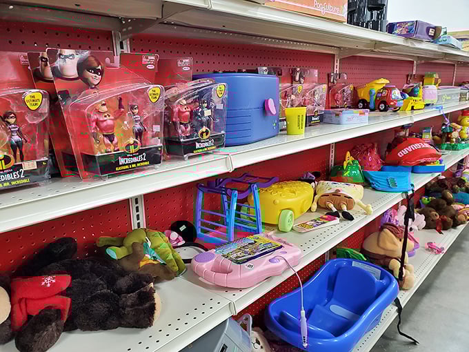 Incredibles action figures waiting for second acts&mdash;like superheroes in retirement, these toys are ready for new adventures with budget-conscious families.