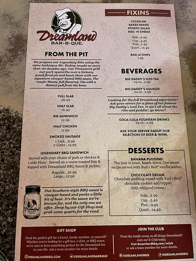 The sacred text: Dreamland's menu doesn't need fancy descriptions when the food speaks this eloquently for itself.