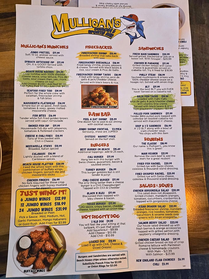 The menu at Mulligan's reads like a love letter to the ocean, with "Firecracker Shrimp" promising the kind of flavor explosion worth writing home about.