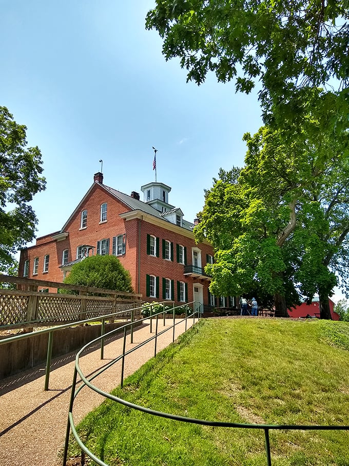 This stately brick building with its cupola and American flag stands as a testament to Hermann's architectural heritage. History preserved with pride and purpose.
