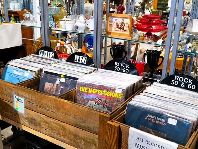 Vinyl heaven awaits the patient hunter. From Jazz to Rock, these wooden crates hold the soundtrack of generations past.