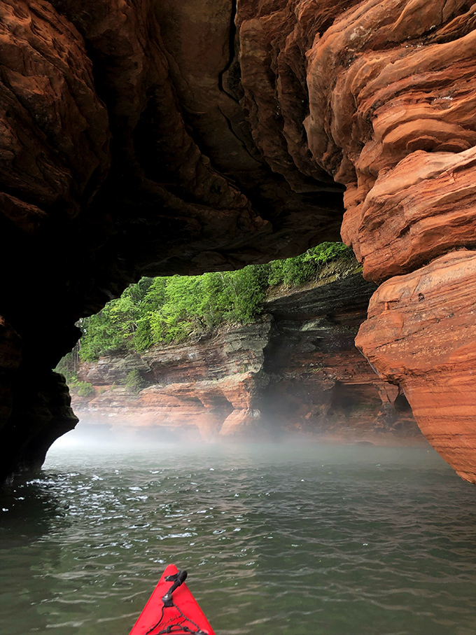 Mother Nature showing off again! The sea caves near Washburn create cathedral-like spaces where kayakers experience Lake Superior's artistic side.