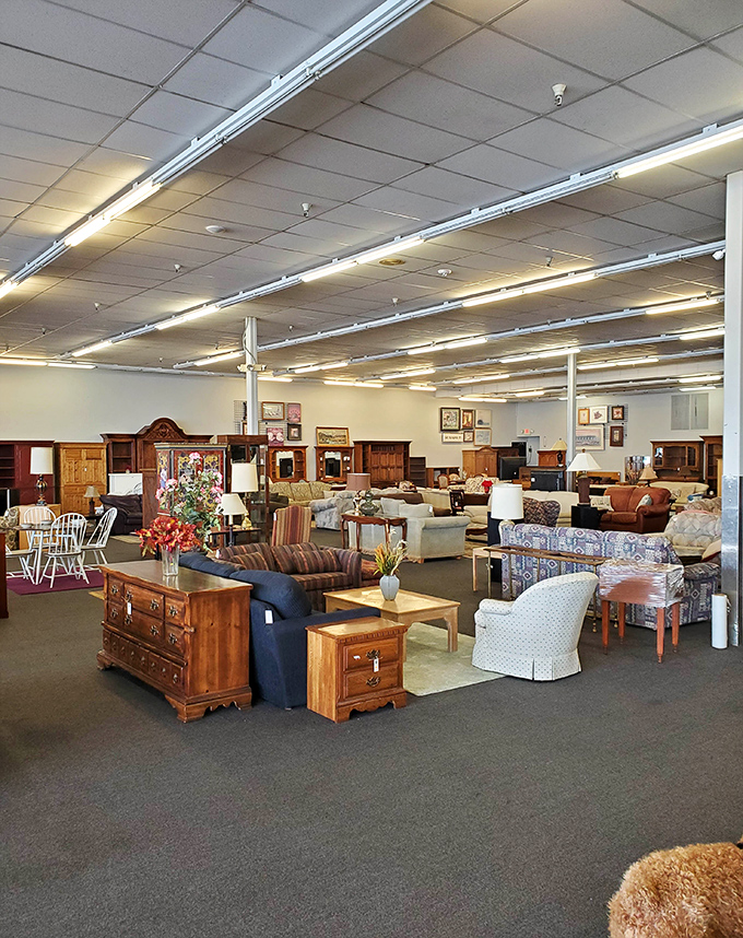 Someone's entire living room is waiting here, arranged like a furniture showroom that actually wants you to touch everything.