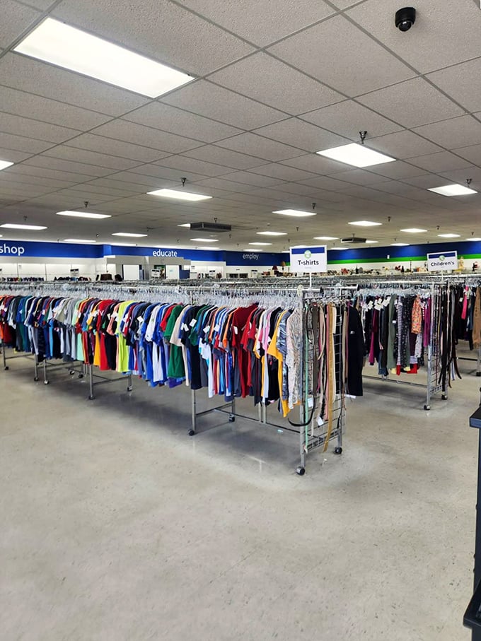 A sea of clothing racks stretching to the horizon &ndash; like an all-you-can-thrift buffet where the plates never run empty.