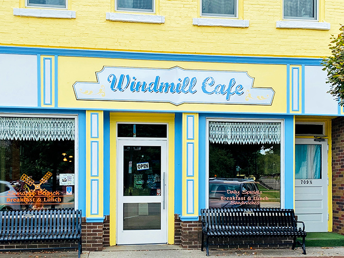 The Windmill Cafe's cheerful yellow exterior promises comfort food that grandma would approve of—if grandma were Dutch.