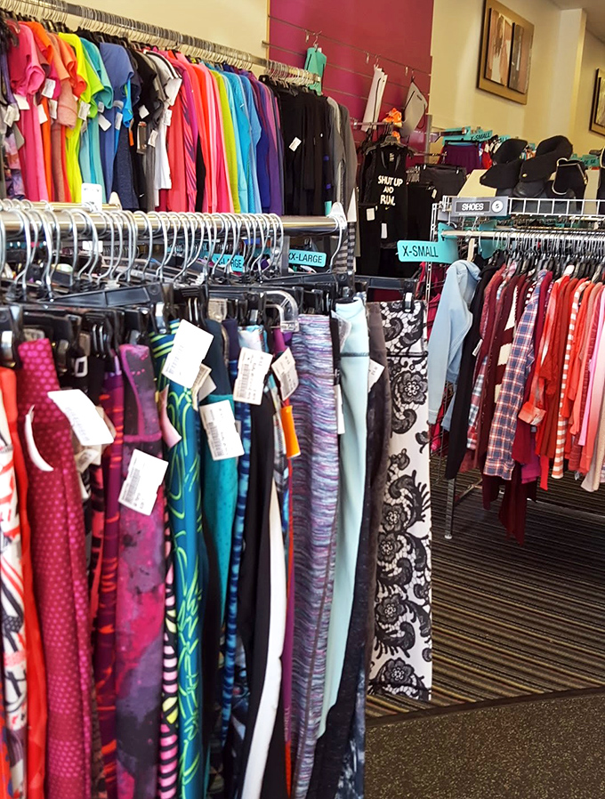 Rainbow racks that prove style doesn't need a first-owner price tag. The color-coding alone is enough to satisfy any organizational enthusiast.