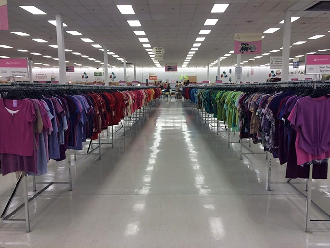 A rainbow road of possibilities. Each colorful shirt represents someone's past and someone else's future&mdash;fashion democracy at its finest.