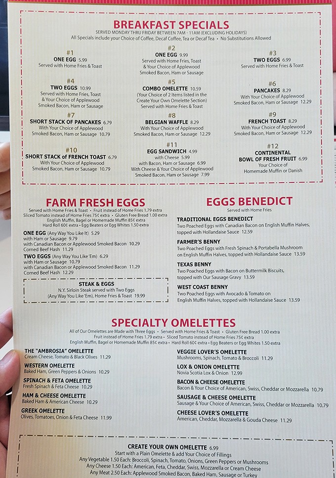 This isn't just a menu; it's a roadmap to happiness with more breakfast options than there are morning moods. Choose your adventure wisely.