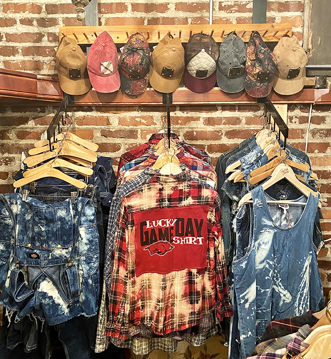 Arkansas pride meets vintage fashion where Razorback gear and acid-washed denim create the perfect storm of style nostalgia.