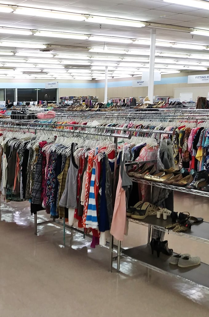 Every color of the rainbow hangs waiting for someone to give these garments their second act in life.