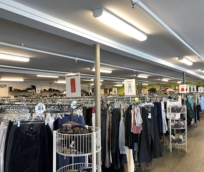 The women's section rivals any department store in variety, minus the heart-stopping price tags and overeager salespeople.