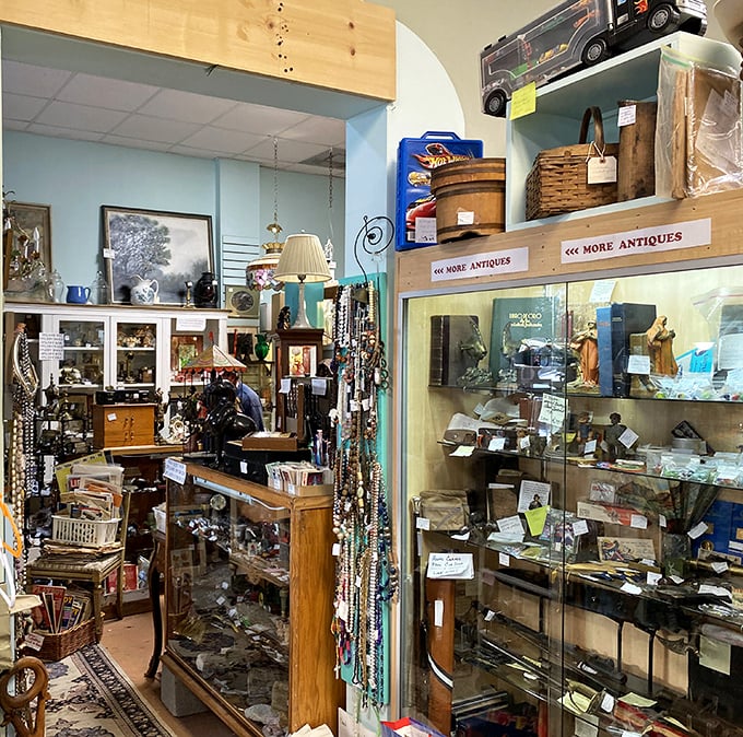 "More Antiques" signs point the way, as if we needed encouragement to dive deeper into this treasure-filled labyrinth of nostalgia and craftsmanship.