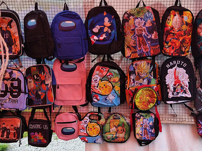 Anime and gaming backpacks galore! Like a colorful museum of pop culture where nostalgia meets practical school supplies.