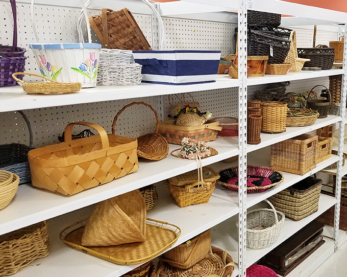 Basket paradise! This woven wonderland offers everything from picnic essentials to organizational solutions, proving one person's castoff is another's Pinterest inspiration.
