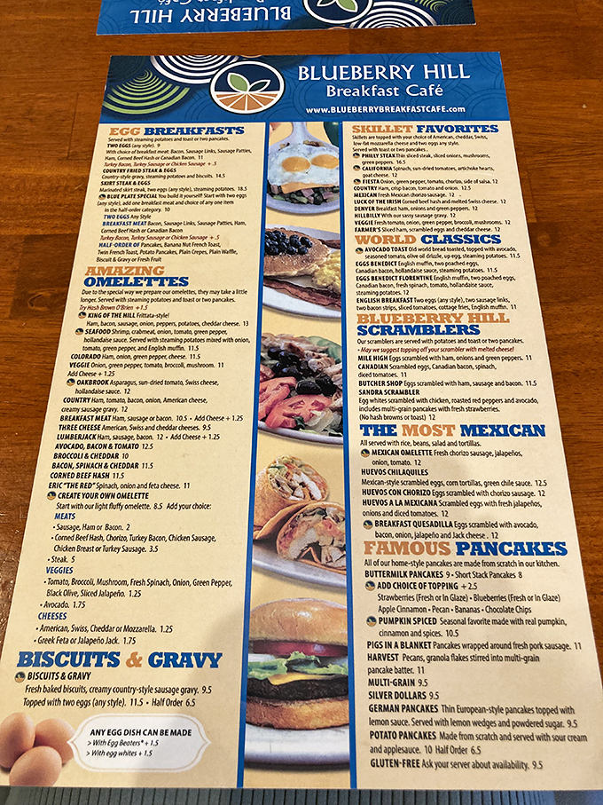 This menu isn't just a list&mdash;it's a treasure map where X marks the spot for "Famous Pancakes" and breakfast dreams come true.