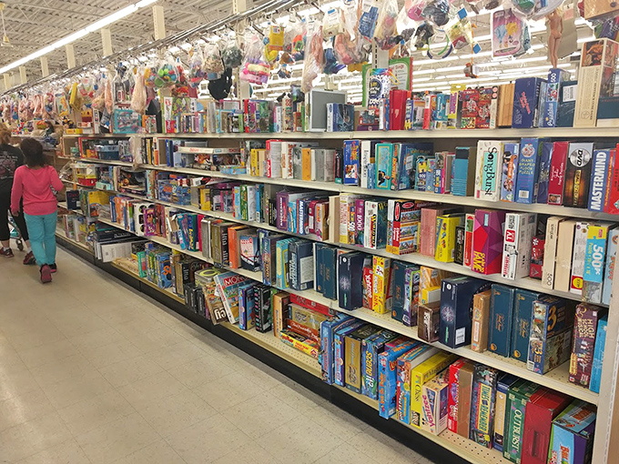 Board game heaven! From vintage Monopoly to modern strategy games, this aisle offers entertainment at a fraction of retail. Family game night just got more affordable.
