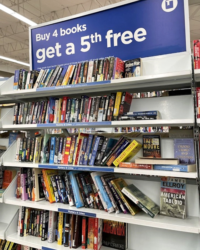 The book section's "buy 4, get 1 free" deal makes bibliophiles feel like they've discovered a secret library where stories cost less than coffee.