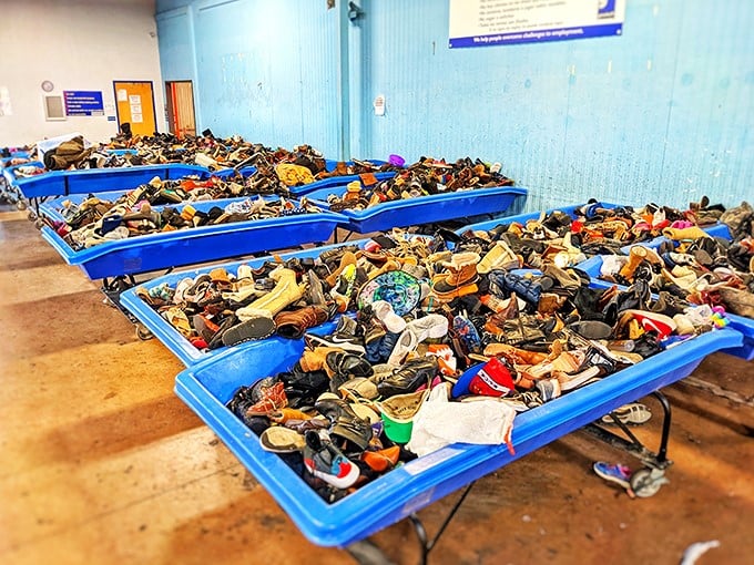 The famous blue bins of footwear&mdash;where one person's castoff cowboy boots become another's vintage fashion statement. Shoe heaven or chaos? Both!