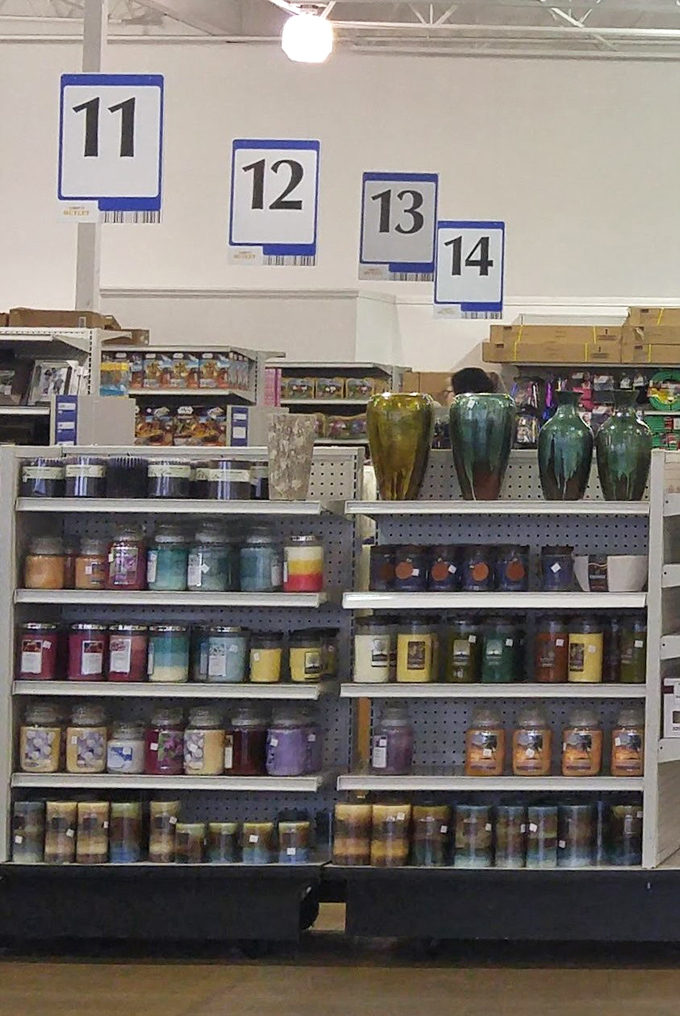 Candle heaven awaits! Row upon row of scented possibilities at prices that won't burn through your savings. Aromatherapy for the fiscally responsible.