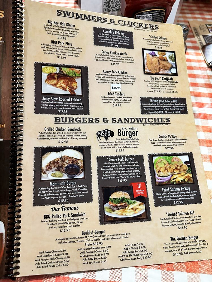 The menu doesn't just list food&mdash;it tells stories. That "Best Seller" bison burger isn't bragging; it's simply stating a delicious fact.