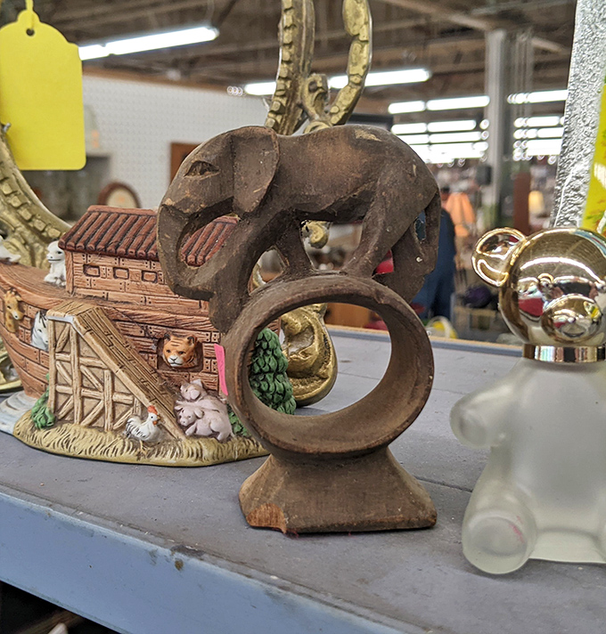 This wooden elephant didn't trek to Georgia by accident. Someone's travel memento becomes another's conversation piece &ndash; the circle of flea market life.