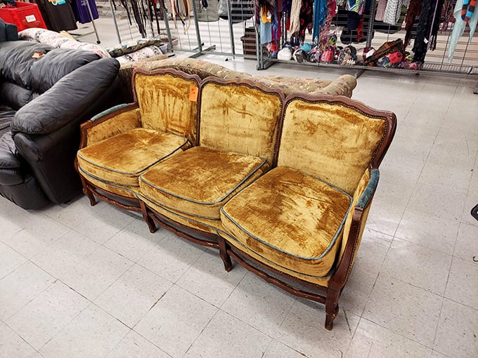 That gold velvet sofa isn't just furniture&mdash;it's a time machine to your grandmother's living room, complete with decades of stories.