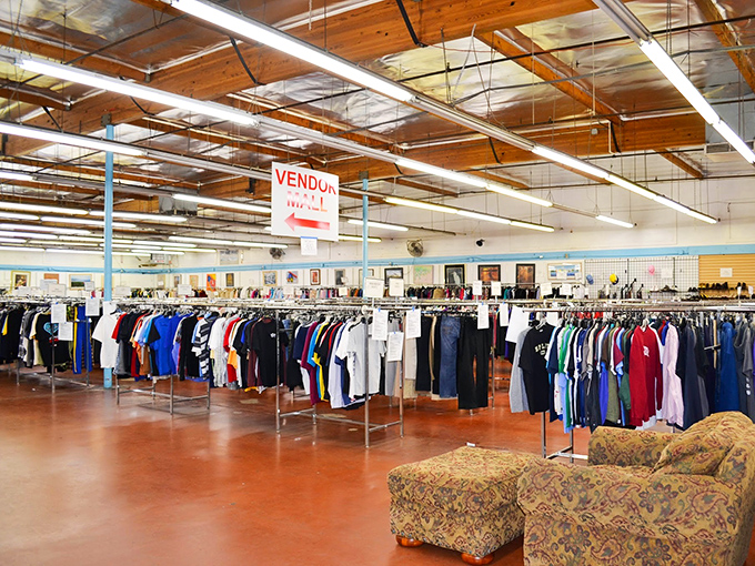 The clothing section stretches toward wooden rafters like a fashion United Nations &ndash; every style and decade represented under one roof.